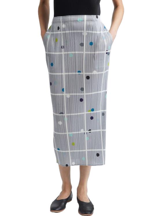 ISSEY MIYAKE Crossing Dots Print Pleated Midi Skirt